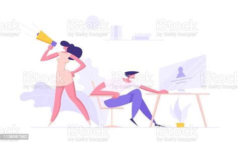 비즈니스 성공 경력 직원 문자 인터넷 서핑 및 메가 폰으로 사원 개념을 채용 웹사이트 웹 페이지에 대 한 Hr 남자와 여자와 발표 배너 평면 벡터 일러스트 개념에 대한 스톡