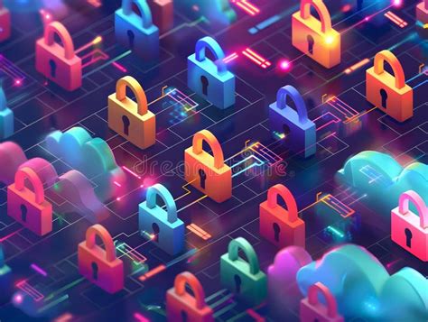 futuristic digital locks grid forming a cybersecurity protection system with holographic data