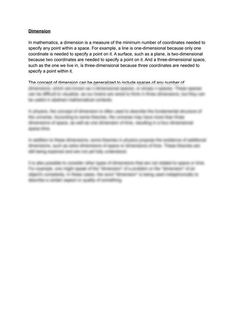 Solution Definition And Explanation Of Dimension In Details Studypool