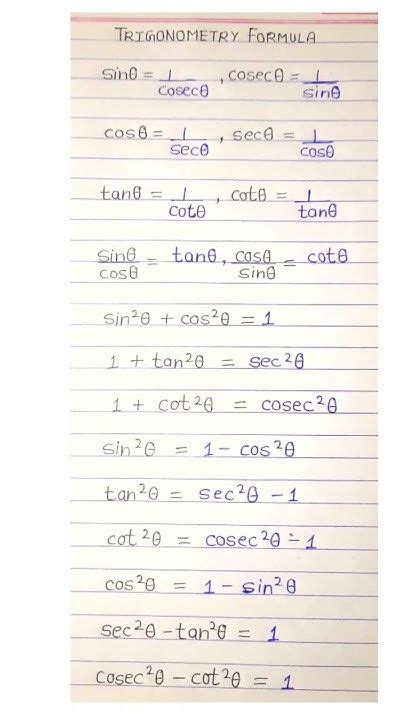 Shorts Trigonometry All Formula Class 10 Trikonmitisutra Shortvideo