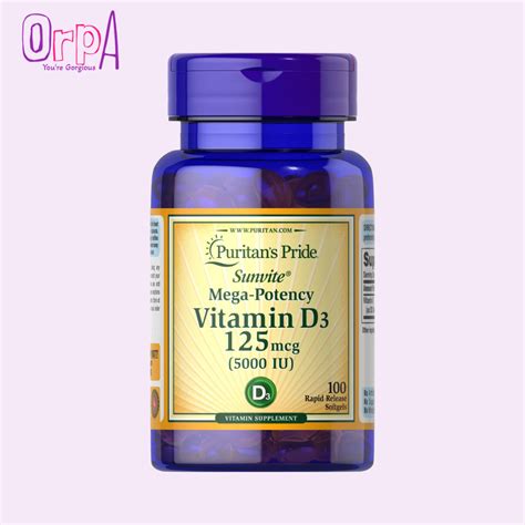 Puritan S Pride Vitamin D3 125 Mcg 5000 IU 100 Softgels Orpa