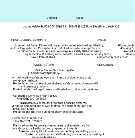 6 Great Picker Packer Resume Examples Livecareer