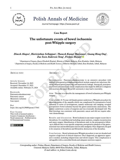 Pdf The Unfortunate Events Of Bowel Ischaemia Post Whipple Surgery