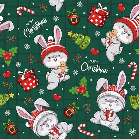 Modèle Sans Couture Mignon Lapin De Noël Père Noël Illustration De