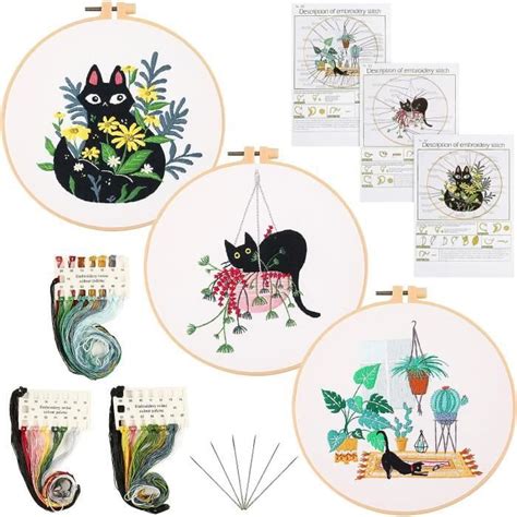 XiYee 3 Kit de Démarrage de Broderie kit Fils à Broder Broderie Débutant Outil pour Adultes