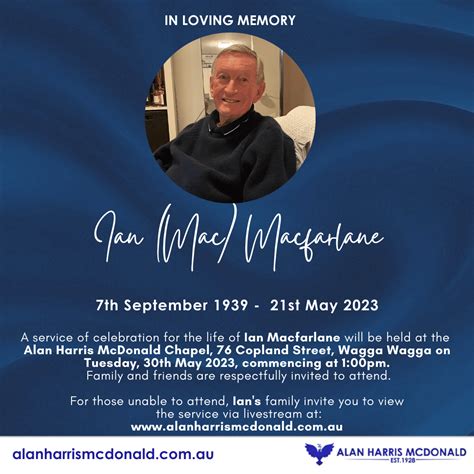 The Late Ian Macfarlane Alan Harris Mcdonald