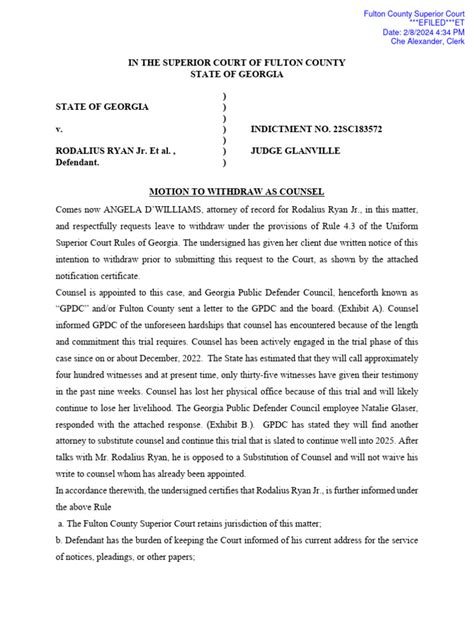 Motion To Withdraw Feb 2024 Ryan Pdf Lawyer Justice