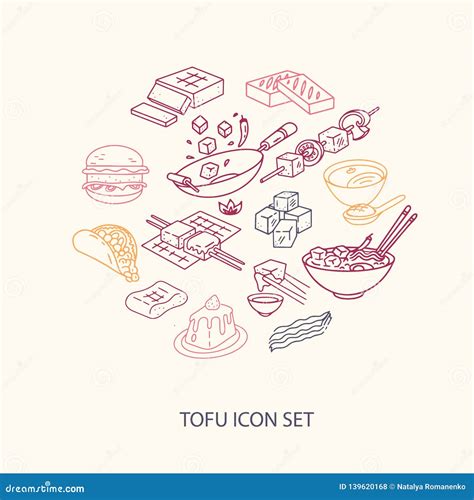 Round Vector Cooking Tofu Icon Composition Stock Vector Illustration
