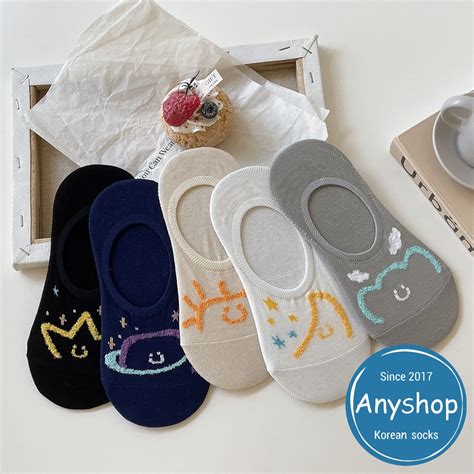 Anyshop韓國襪 塗鴉天空素色船型襪 極短襪 天氣襪 正韓襪 可愛襪子 韓國製造 船型襪 星星 月亮 N1213 蝦皮購物