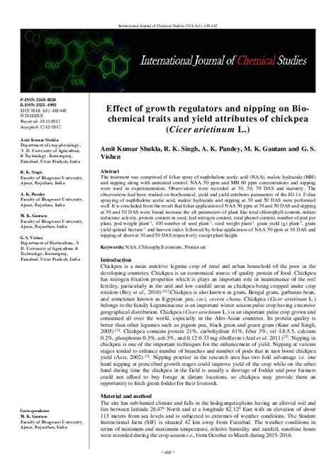 Pdf Effect Of Growth Regulators And Nipping On Bio Chemical Traits And Yield Attributes Of