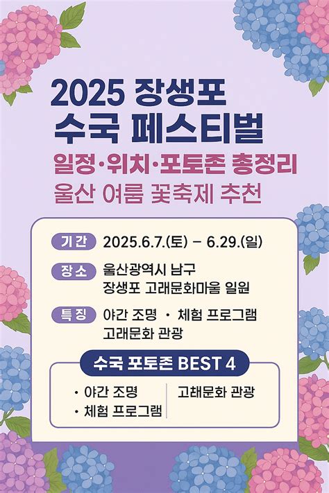 🌸 2025 장생포 수국 페스티벌 완벽 정리｜울산 여름 꽃축제 일정·위치·포토존 정보