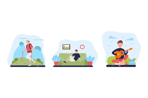 주말 활동 평면 디자인 일러스트 레이 션 프리미엄 벡터