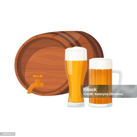 옥토버 페스트 포스터 배너 전단지를위한 맥주와 에일 및 나무 배럴 파인트로 상세한 세트 고립된 사실적인 벡터 일러스트 레이션 개념 벡터에 대한 스톡 벡터 아트 및 기타