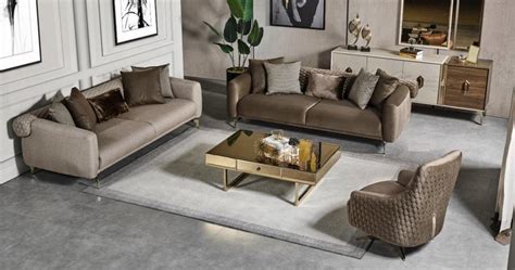 Jvmoebel Wohnzimmer Set Braun Graue Sofagarnitur 33 Sitzer Sessel
