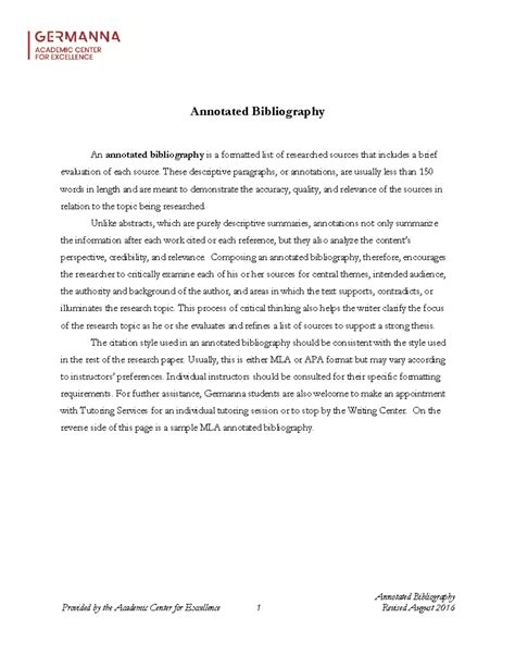Annotated Bibliography These Descriptive Paragraphs Or Annotations Are Usually Less Than 150