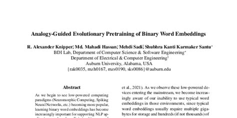 Analogy Guided Evolutionary Pretraining Of Binary Word Embeddings Acl