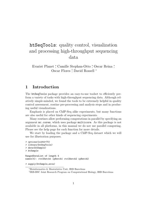 Pdf Htseqtools High Throughput Sequencing Quality Control Processing And Visualization In R
