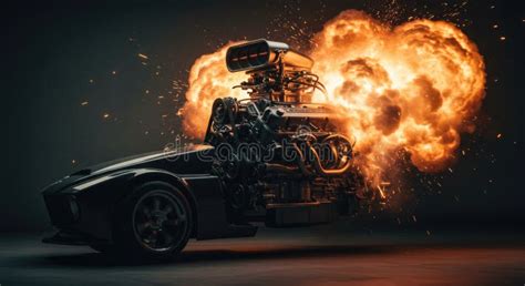 Explosive V8 Engine Power And Flames In Dark Environment Stock Image Image Of Ignition