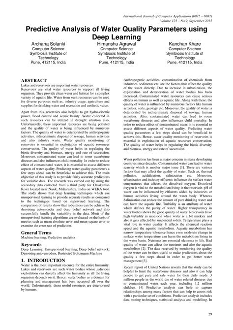Pdf Predictive Analysis Of Water Quality Parameters Using Deep Learning