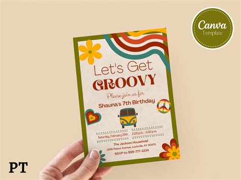 Editable Groovy Birthday Invitation Template 70s Invitation Etsy