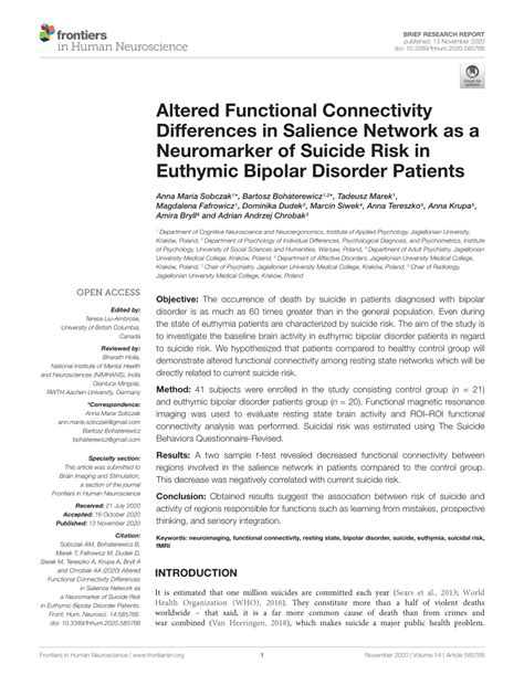 Pdf Altered Functional Connectivity Differences In Salience Network As A Neuromarker Of