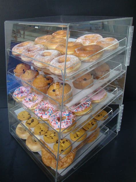 Acrylic Pastry Bakery Donut Bagels Cookie Display Case With Trays