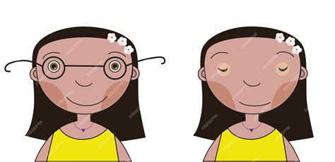Premium Vector A Girl With Poor Eyesight On One Side And Glasses On