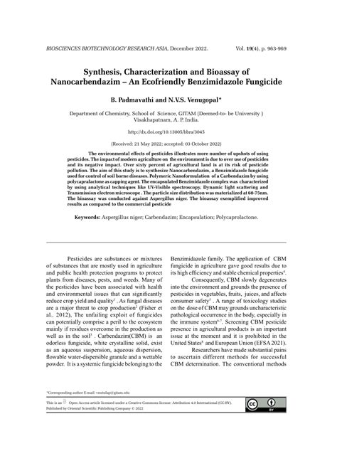 Pdf Synthesis Characterization And Bioassay Of Nanocarbendazim An