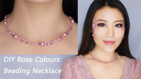 Easy DIY Beading Pearl Necklace Tutorial Rose Colour Necklace DIY