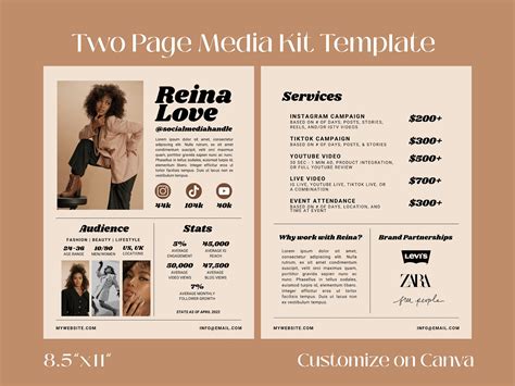 2 Page Media Kit Canva Template Instagram Media Kit Influencer Rate