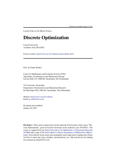 Pdf Lecture Notes Of The Master Course Discrete Optimization