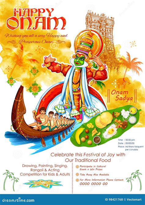 Kathakali Dancer On Background For Happy Onam Festival Of South India