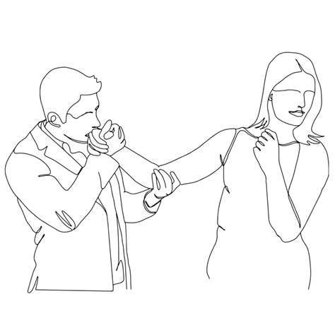 Cartoon Illustration Couples Argument Single Line Sketch