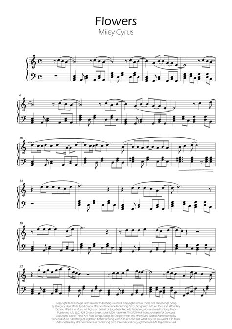 Flowers Arr Ygor Nunes Par Miley Cyrus Partitions Pour Piano Facile