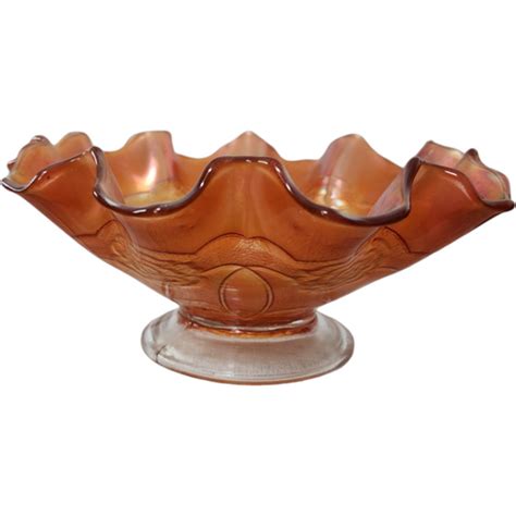 Duganartglassdoublestemrosegoldenmarigoldcarnivalfootedbowl