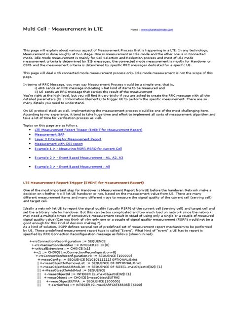Multi Cell Measurement In Lte Lte Measurement Report Trigger Event For Measurement Report