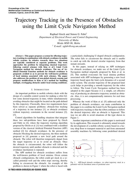 Pdf Trajectory Tracking In The Presence Of Obstacles Using The Limit Cycle Navigation Method