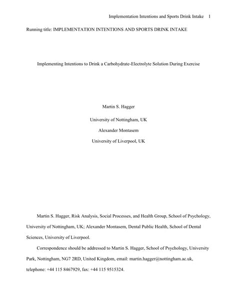 Pdf Implementing Intentions To Drink A Carbohydrate Electrolyte