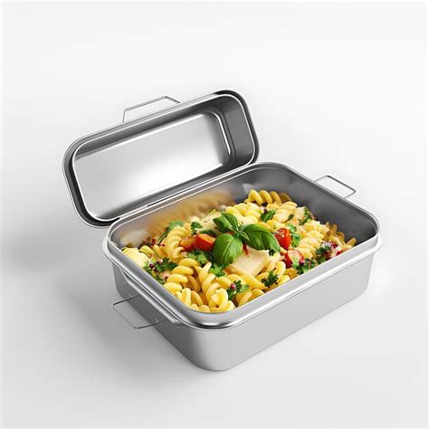 Premium Photo A Silver Container With Pasta Vegetables And Pasta In It