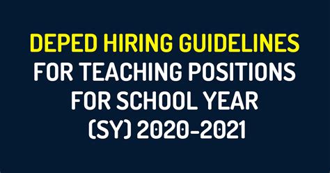 Deped Teacher 1 Hiring Guidelines For Sy 2020 2021 Teacherph