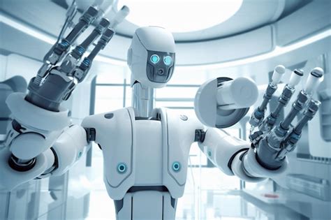 Premium AI Image | 3d rendering humanoid robot working in modern office space future technology ...