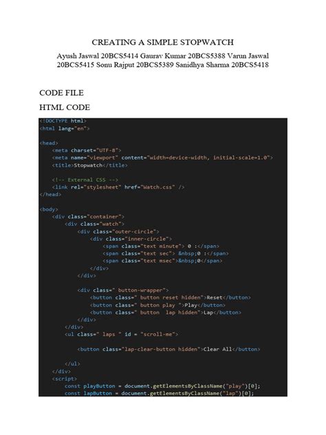 Creating A Simple Stopwatch Code Filedocx Pdf