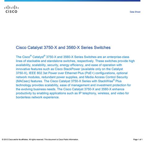 Cisco Catalyst 3750 X Series Ethernet Switch Datasheet