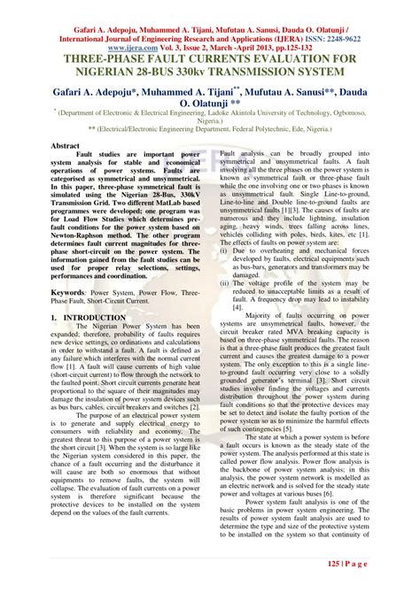Pdf Three Phase Fault Currents Evaluation For Nigerian 28 Bus 330kv Transmission System