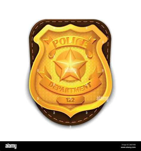 Gold Realistic Police Detective Vector Badge With Shield Icon Police