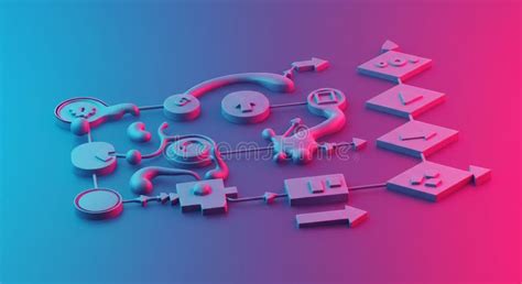 Abstract 3d Flowchart Rendered In A Vibrant Pink And Blue Gradient The