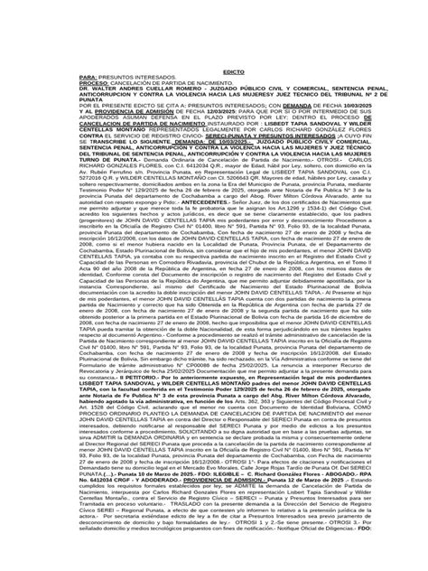 Edicto De Lisbet Sandobal Pdf Demanda Judicial Certificado De Nacimiento