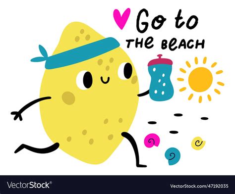 Cute Happy Fruits Character Summer Vacation Vector Image