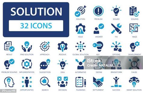 솔루션 아이콘 집합입니다 대안 문제 해결 정의 답변 문제 목표 성공 아이콘에 대한 스톡 벡터 아트 및 기타 이미지 아이콘 해결책 위험 요소 Istock