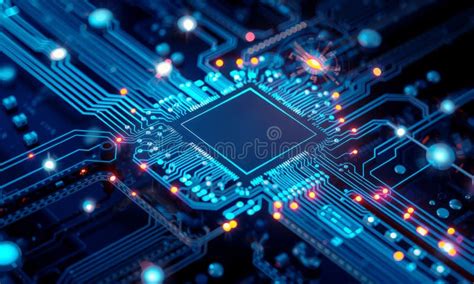 Glowing Microchip On Blue Circuit Board Showcasing Intricate